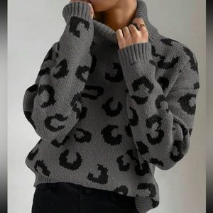Accessories | Cozy Leopard Print Turtleneck Sweater Top | Poshmark